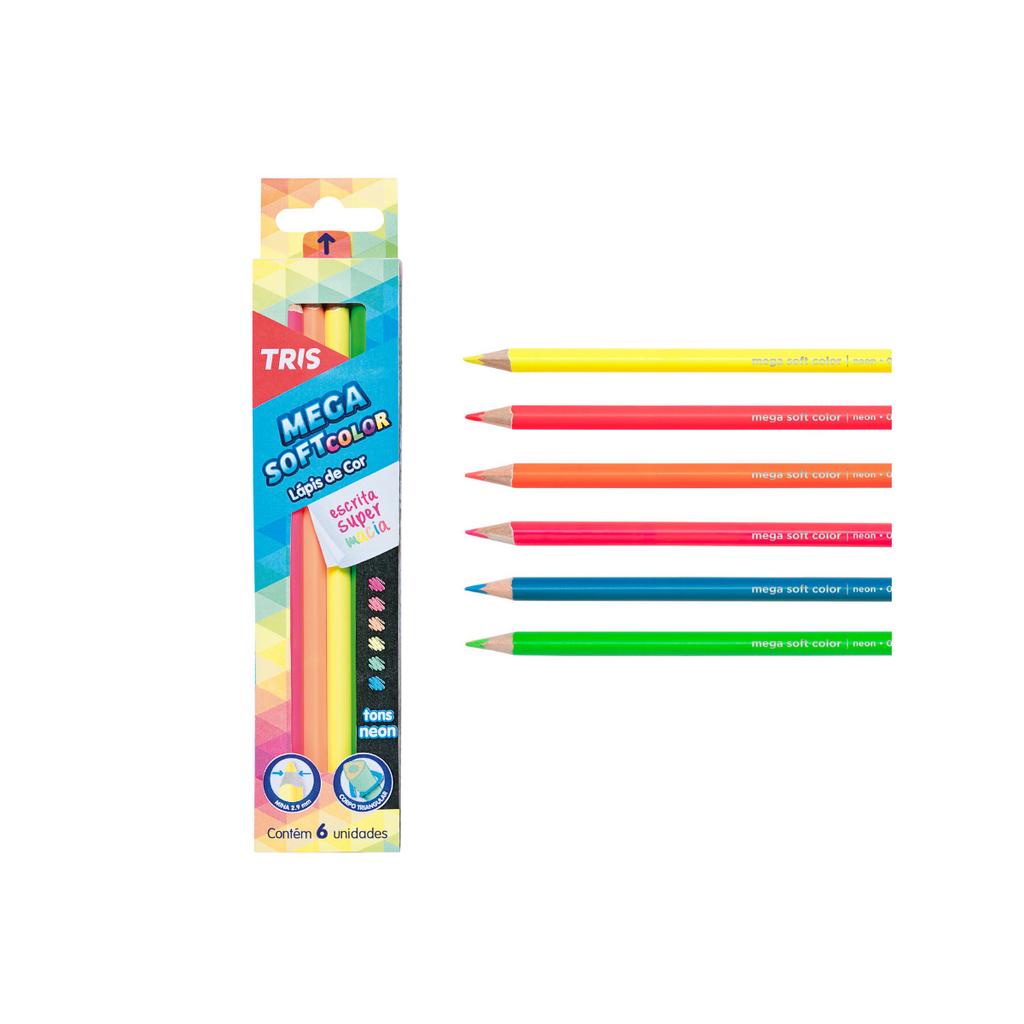 Lapis De Cor Tons Neon 6 Cores TRIS Mega Soft Color | Shopee Brasil