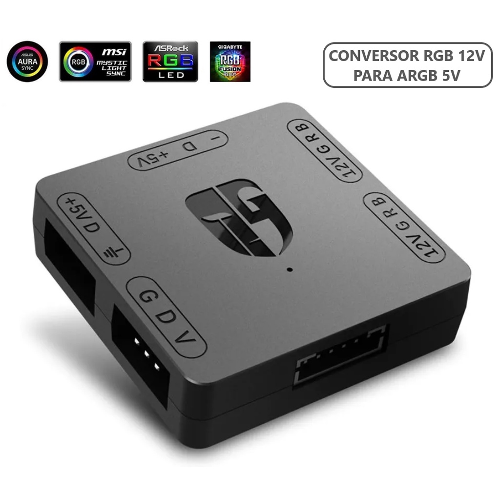 Hub Conversor RGB 4 pinos 12v para ARGB 5v 3 Pinos e Vdg - Faz a Boa!