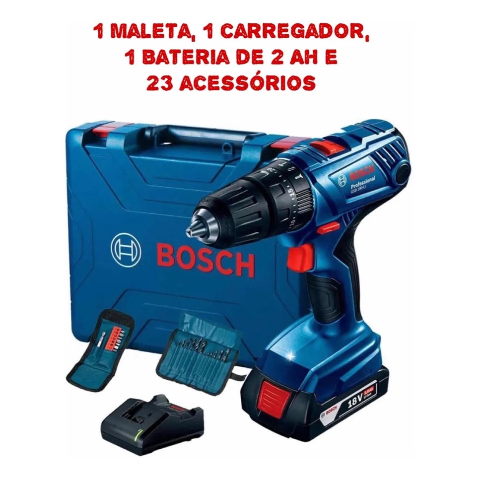 Furadeira/Parafusadeira GSB 180-LI + Kit Acessórios 23 Peças - BOSCH ...
