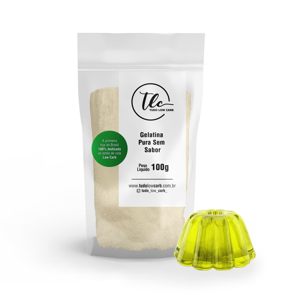 Gelatina em Pó Incolor sem Sabor (100% Pura) TLC Tudo Low Carb 100g ...