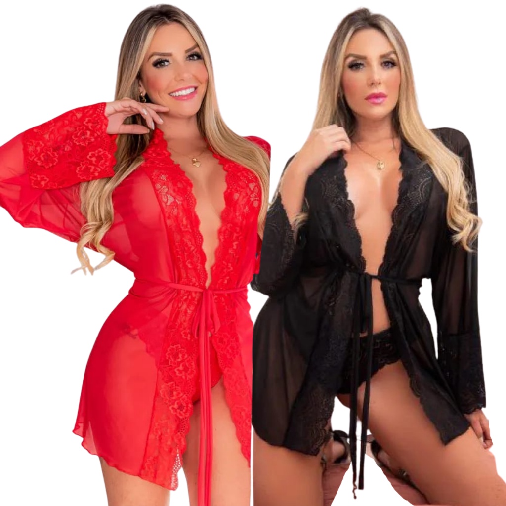 Kit com 2 Robe Robes Luxo Sexy Conforto Roupão Feminino Acompanha calcinha | Shopee Brasil