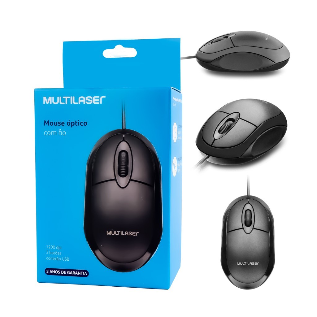 MOUSE C FIO CLASSIC 1200 120CM 3 BOT PRETO MO300 MULTILASER | Shopee Brasil