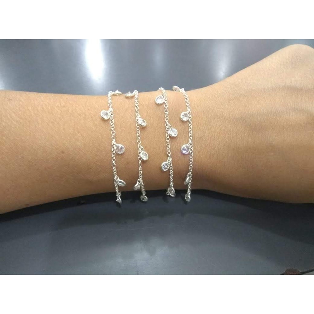 Pulseira Feminina Prata 925 original Pedras e cristais Zircônia ...