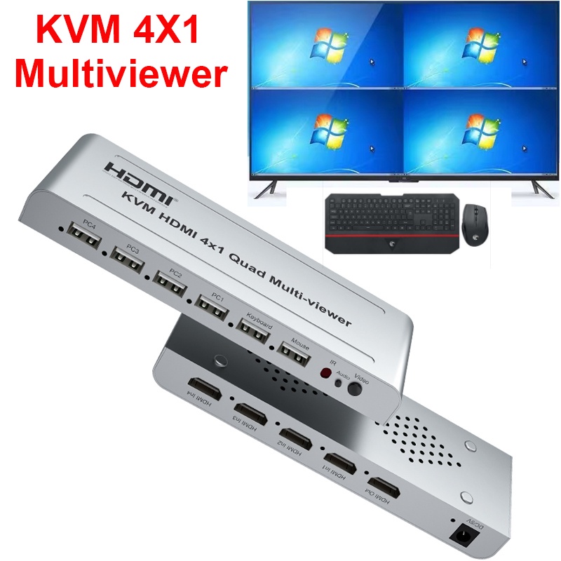 4x1 HDMI KVM Quad Multi-viewer Screen Splitter 4 Canais Vídeo ...