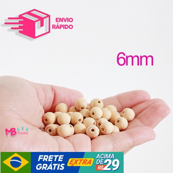 Contas de madeira 6mm com furo - Pacote com 500g | Shopee Brasil