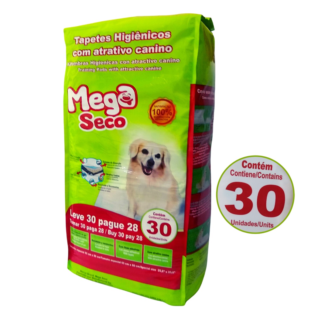 Tapete Higiênico Fralda Cachorro Pet 65x60cm Mega Seco 30un | Shopee Brasil