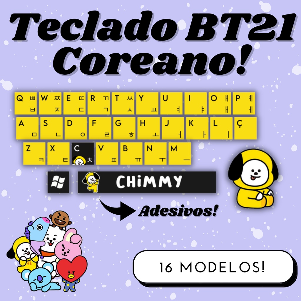 BT21 Teclado Coreano - Adesivo (16 NOVOS MODELOS DISPONÍVEIS!) | Shopee ...