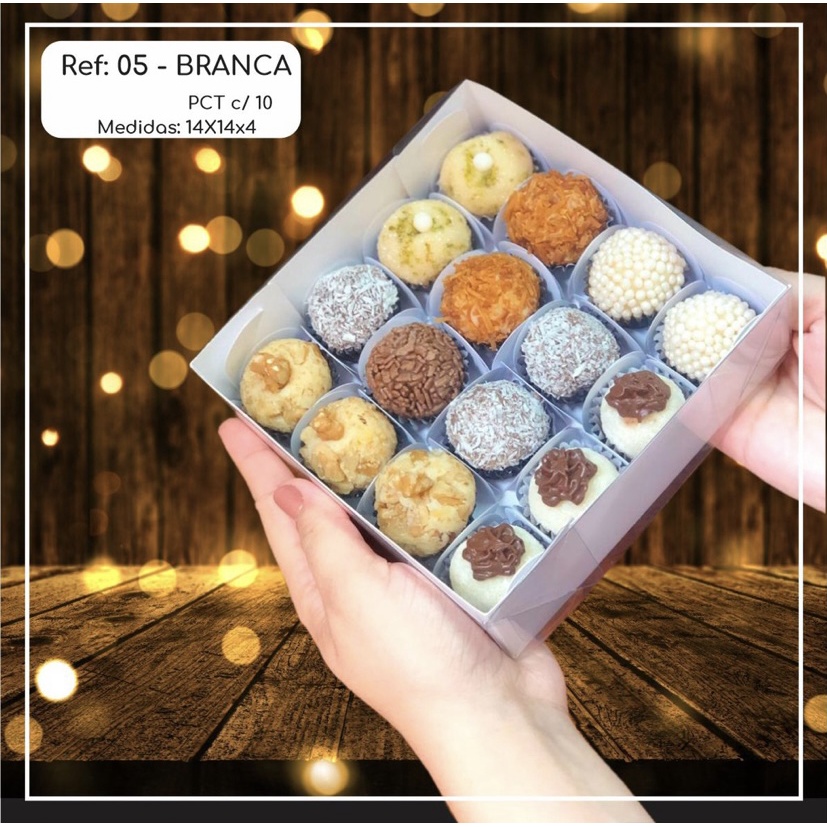 10 Caixa 16 Doces Branca Quadrada 14X14X4 Tampa Acetato (Yin) P0063 | Shopee Brasil