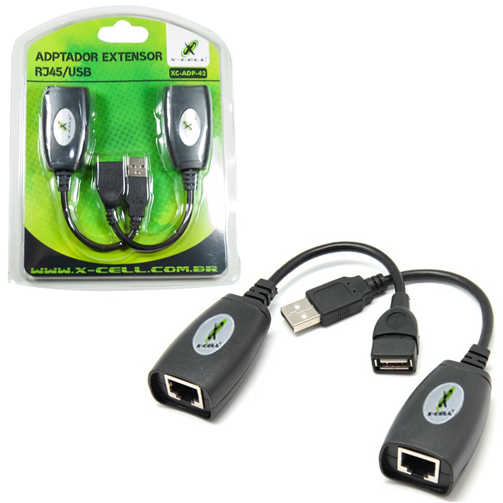 CABO ADAPTADOR EXTENSOR USB MACHO X RJ45 FEMEA + USB FEMEA X RJ45 FEMEA ...