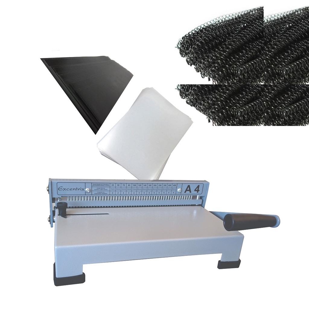 Kit Encadernadora Excentrix + 100 Capas + 100 Espirais 07mm, 09mm JEL ...