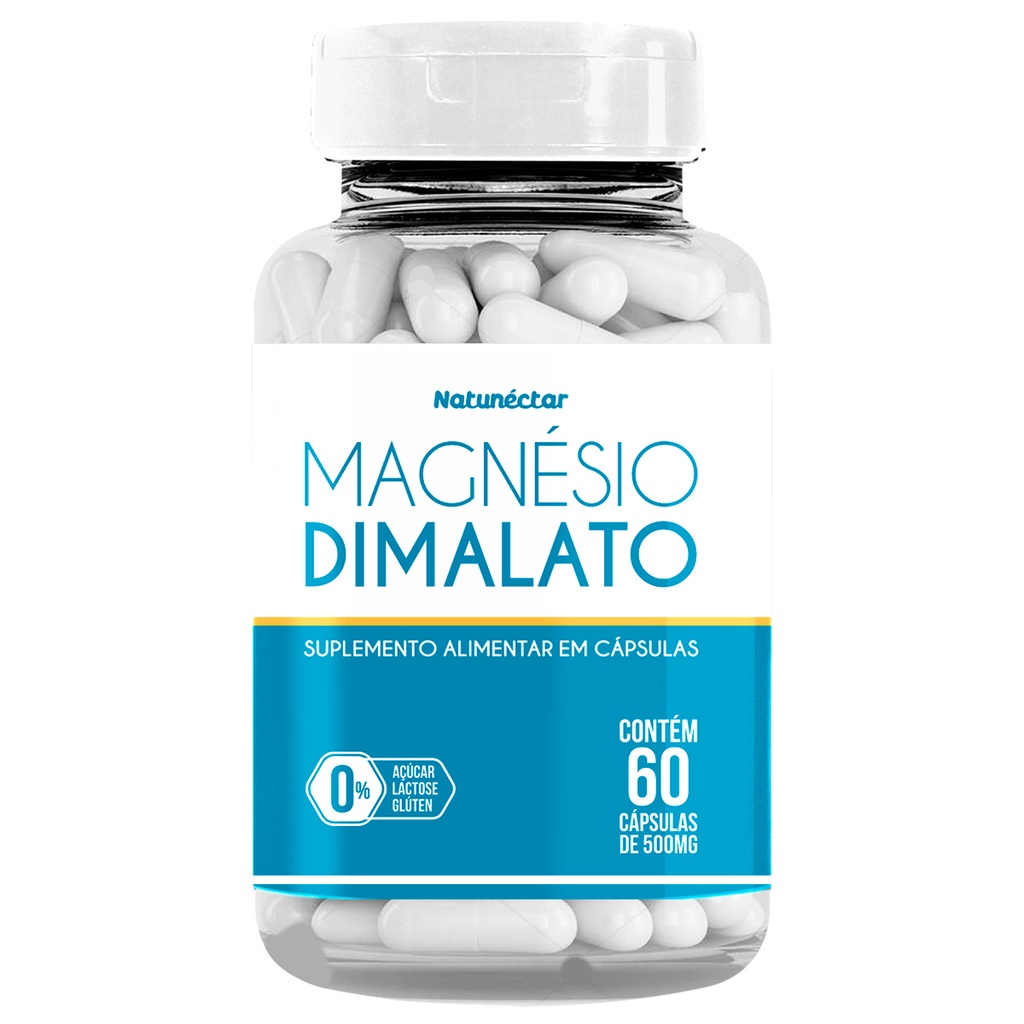 Magnésio Dimalato Suplemento Alimentar Natural com 60 Capsulas Original 100% Puro Concentrado ...