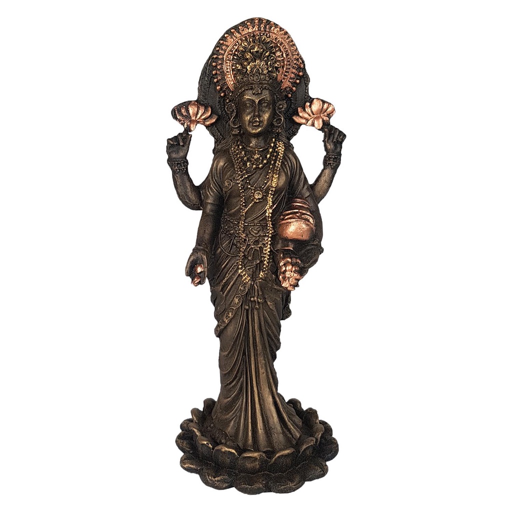 Deusa Lakshimi Hindu Beleza Fortuna Flor De Lotus 22cm Estatua ...