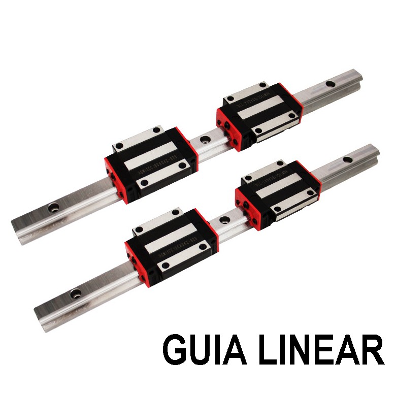 Guia Linear de 15 mm c/ Patins de 15 Com Aba - 300, 350, 400, 450, 500 ...