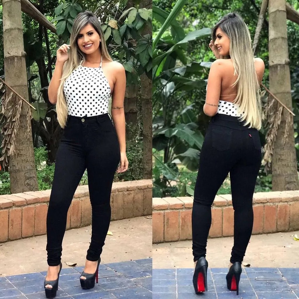 Calça Preta Jeans Lisa Carmen Carmenere Feminino Cintura Alta CRMN ...