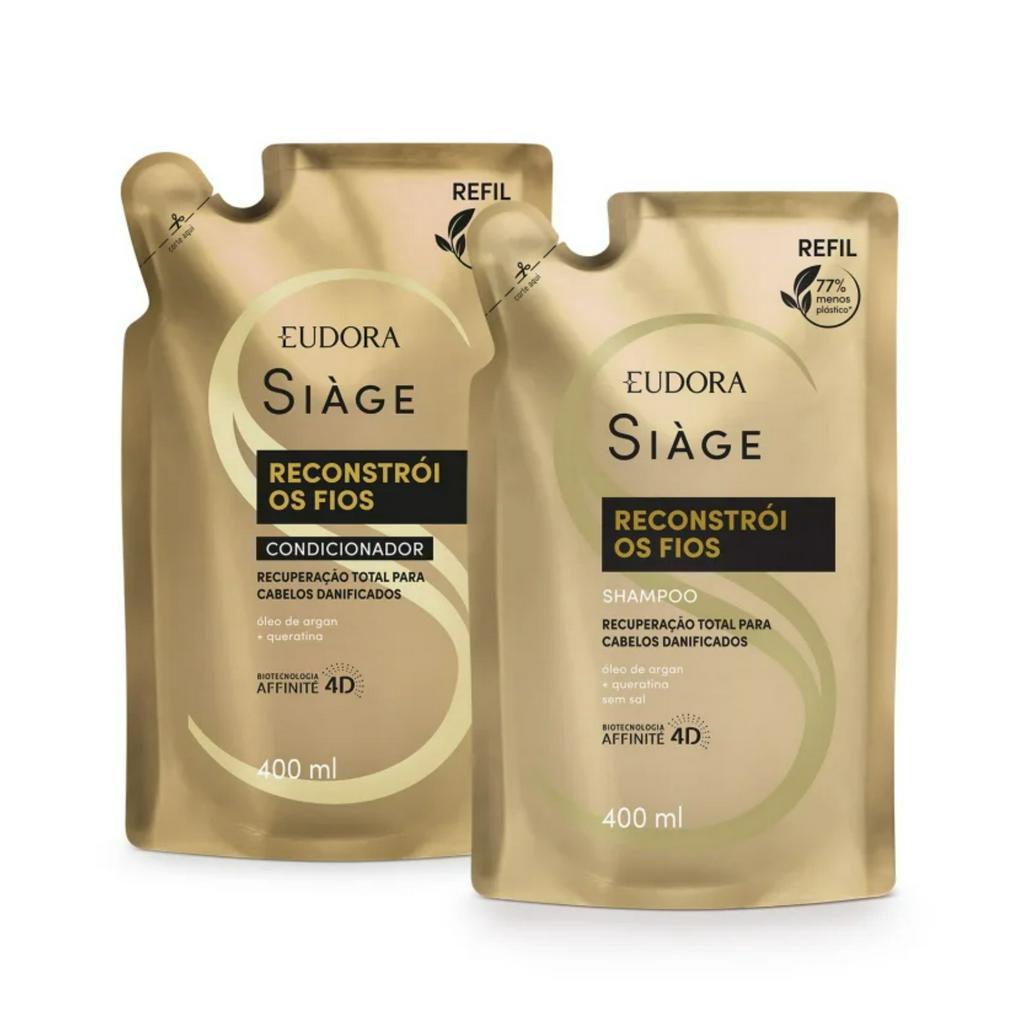 Kit Refil Siàge Reconstrói os Fios: Shampoo 400ml + Condicionador 400ml ...