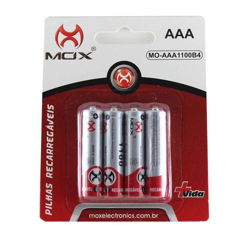 Pilha Recarregável Aaa 1000 mAh Mox Mo-Aaa1000b4 Com 4 unidades ...