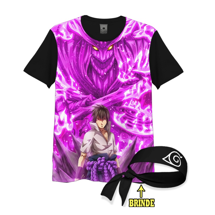 Camisa Camiseta Full 3d + Bandana Naruto Sasuke Roxo Anime | Shopee Brasil