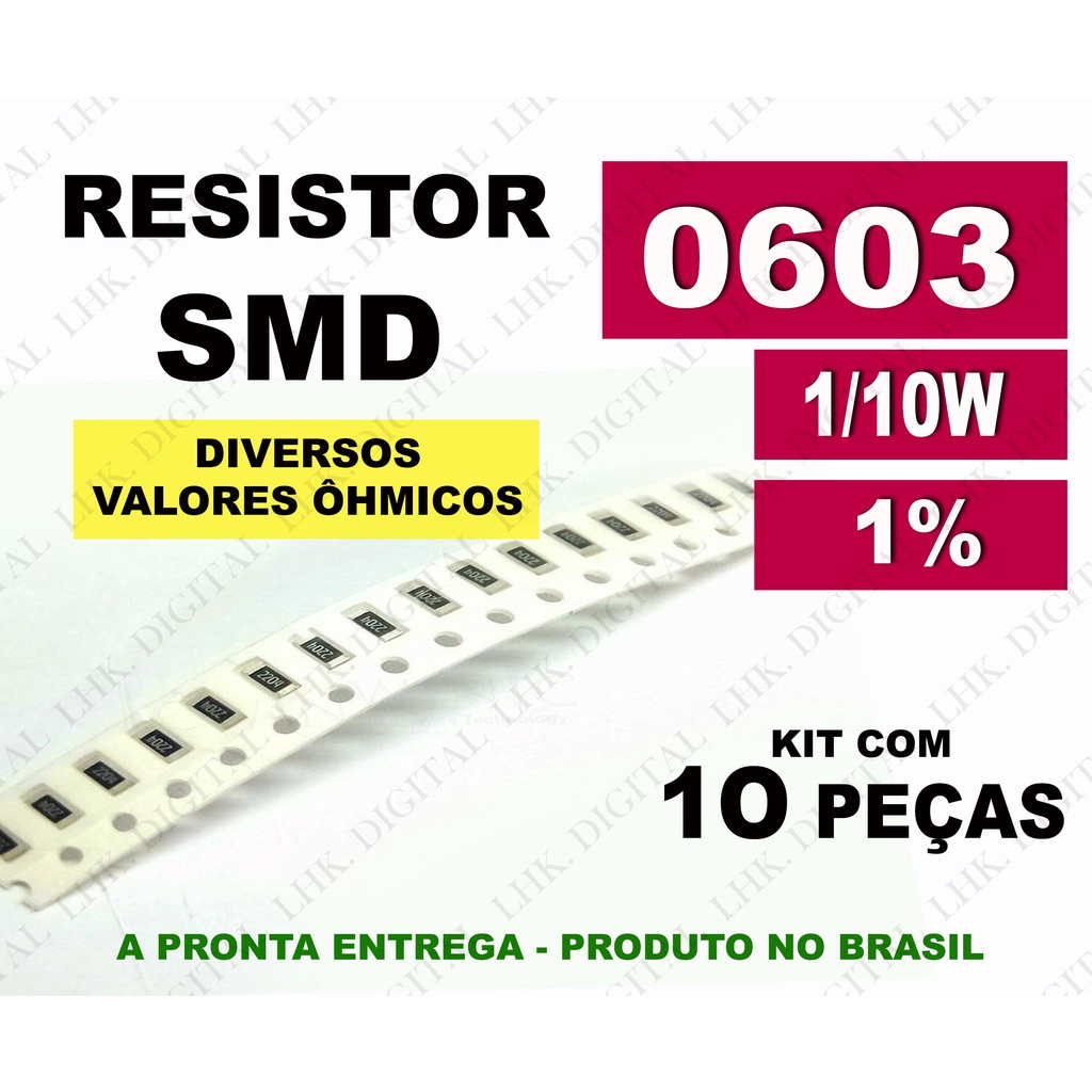 Resistor SMD 0603 1/10W 1% - Valores ôhmicos entre 1R e 1M | Shopee Brasil