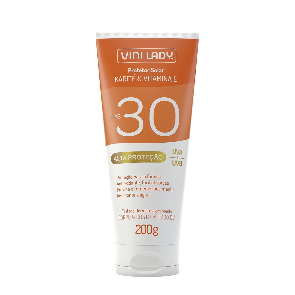 Protetor Solar Fator 30 Corpo e Rosto - Karité e Vitamina E 200g - Vini ...