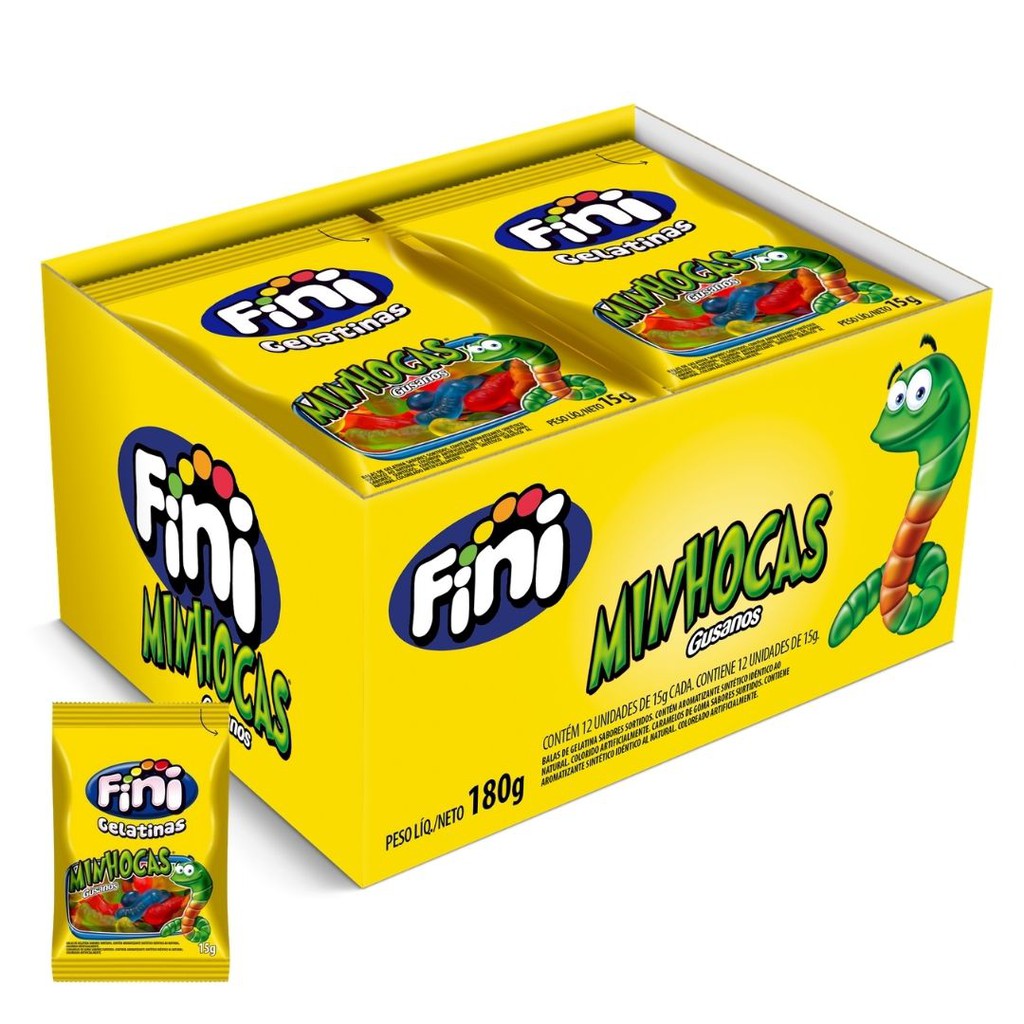 Fini Mini Minhocas com 12 pacotes de 15g cada - Doce Gelatina Bala ...