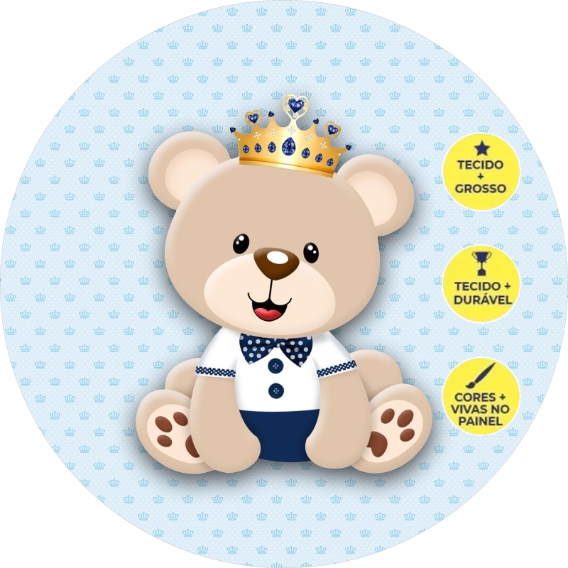 Painel Redondo Urso Príncipe chá de bebê Tecido Sublimado com elástico ...