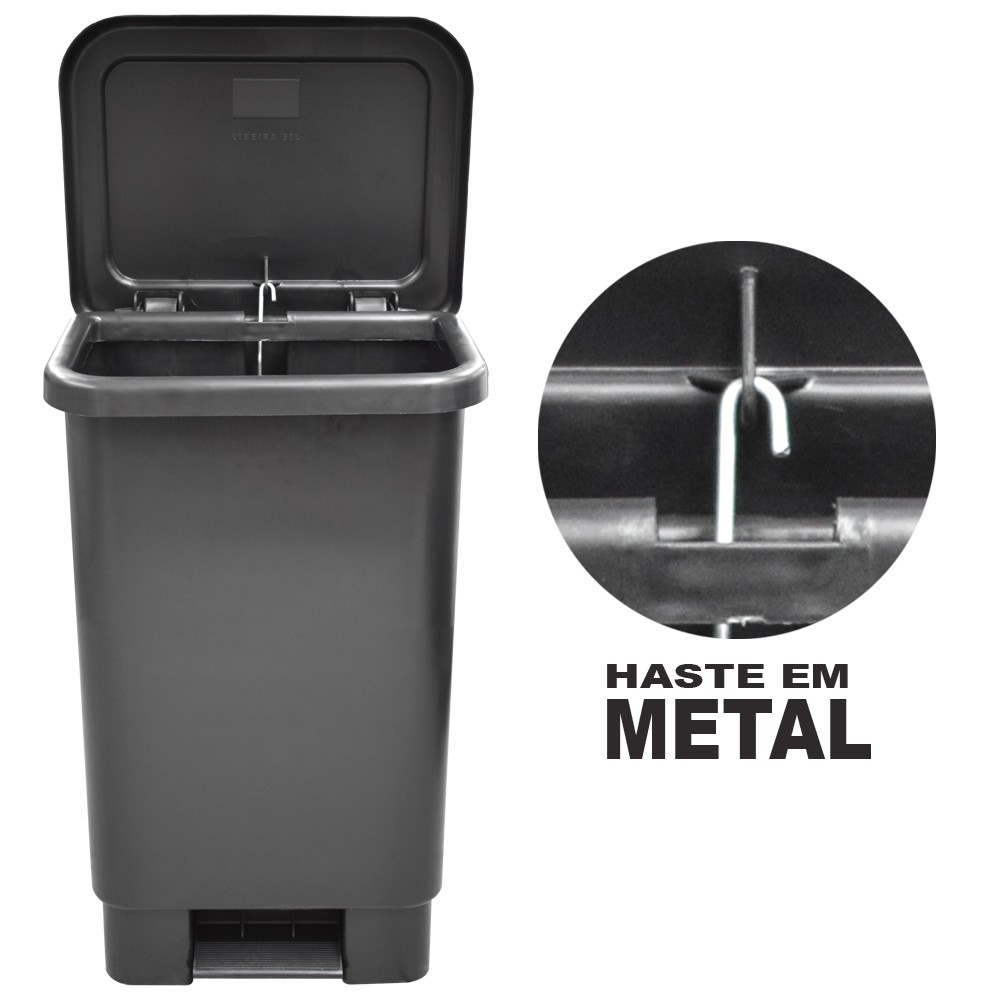Lixeira Plástica 50 Litros Com Pedal E Haste Reforçada Preta | Shopee ...