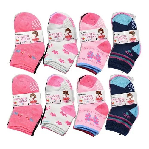 Kit 12 Pares Meias Infantis Coloridas Menina Antiderrapante. | Shopee ...