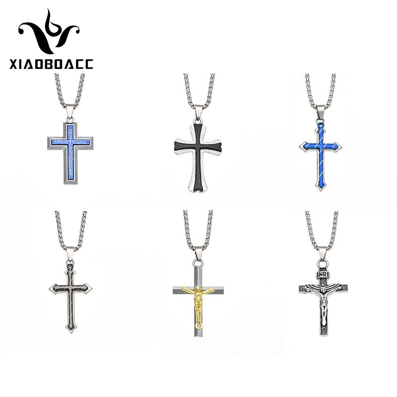 XiaoboACC Colar Pingente Cruzado De Aço Inoxidável Para Homens E ... XiaoboACC Colar Pingente Cruzado De Aço Inoxidável Para Homens E ...