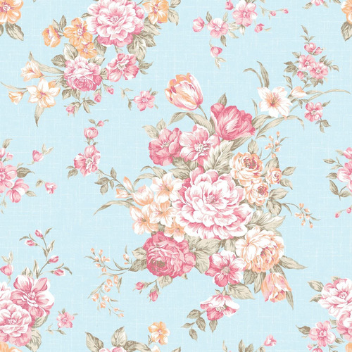 Papel De Parede Floral Rosa E Azul Claro 2,5mx58cm | Shopee Brasil