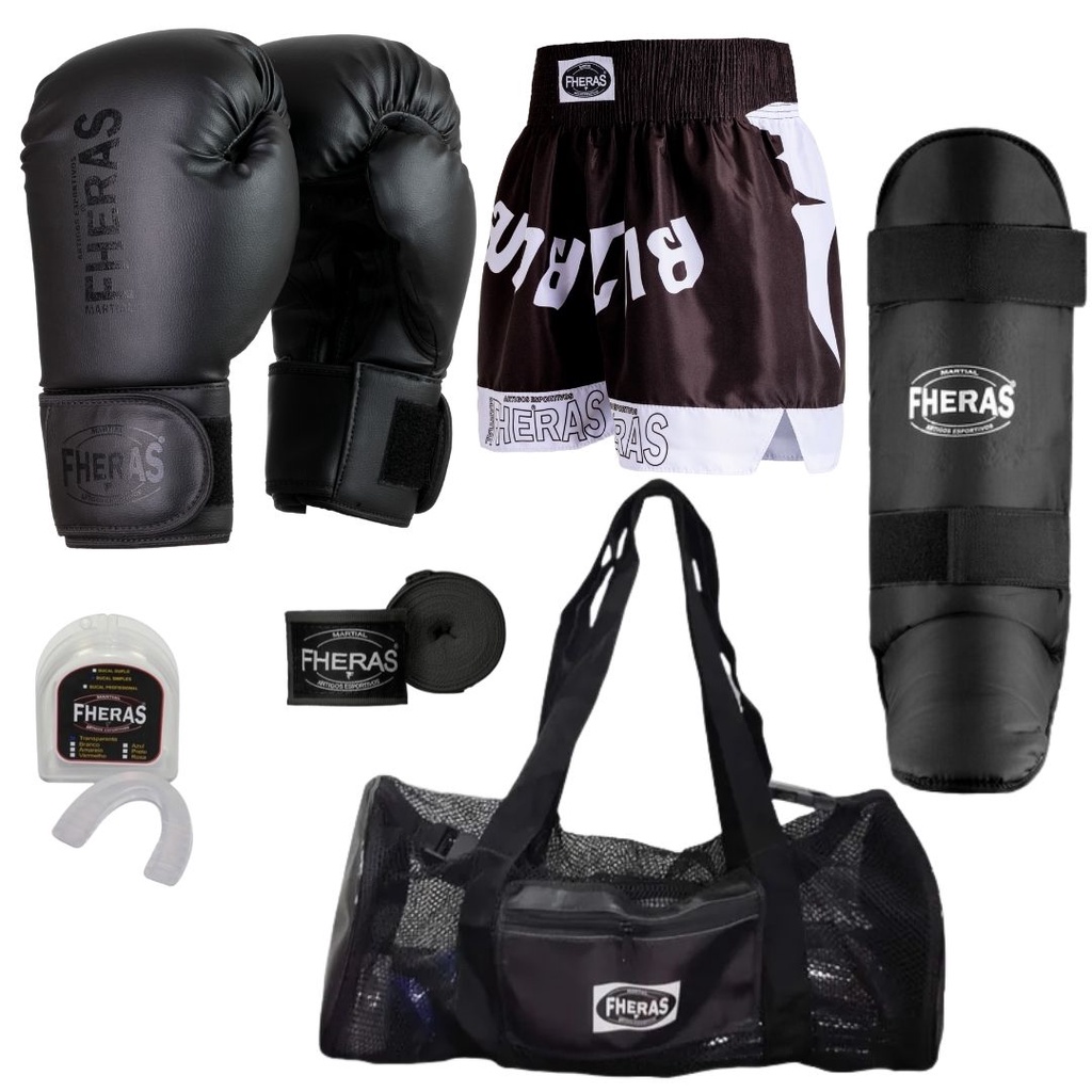 Kit Completo para Muay Thai e Boxe com Luva Estampada Bandagem Bucal ...