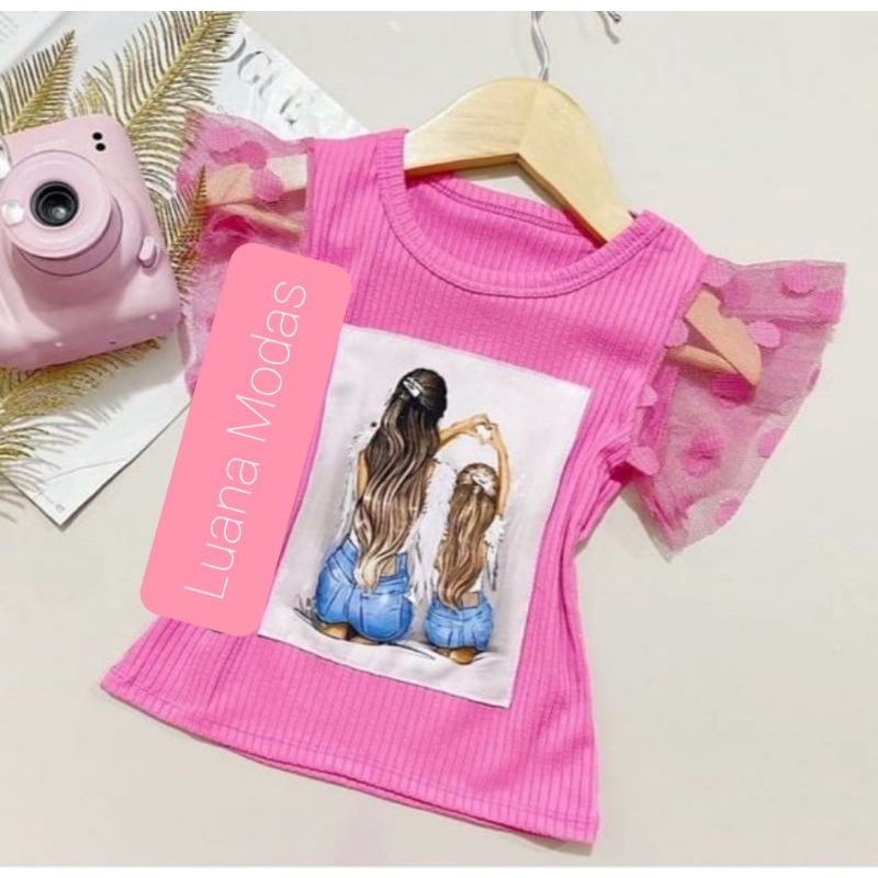 Blusa Meninas Blusinhas Infantil com Estampa na Frente Camiseta Manga Tule Verão Moda ...