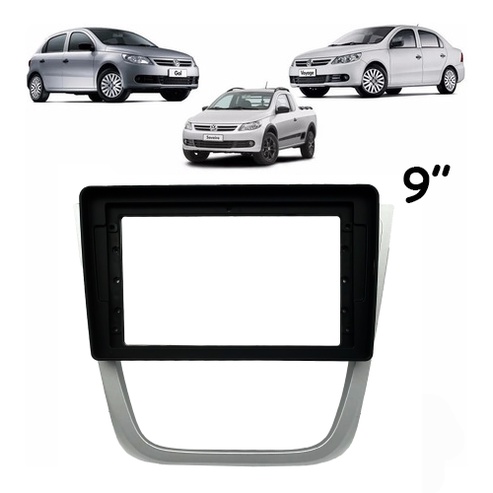 Moldura Painel DVD Central Multimidia 9 Polegadas Flutuante VW Gol Saveiro Voyage G5 Prata ...
