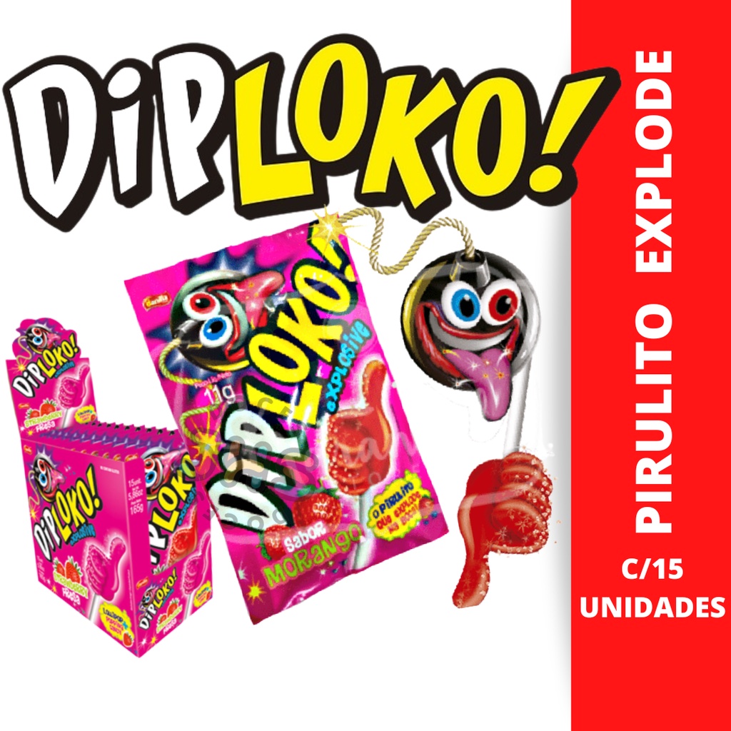 Pirulito Dip Loko Explode Na Boca C/15 unidades (Escolha o Sabor ...