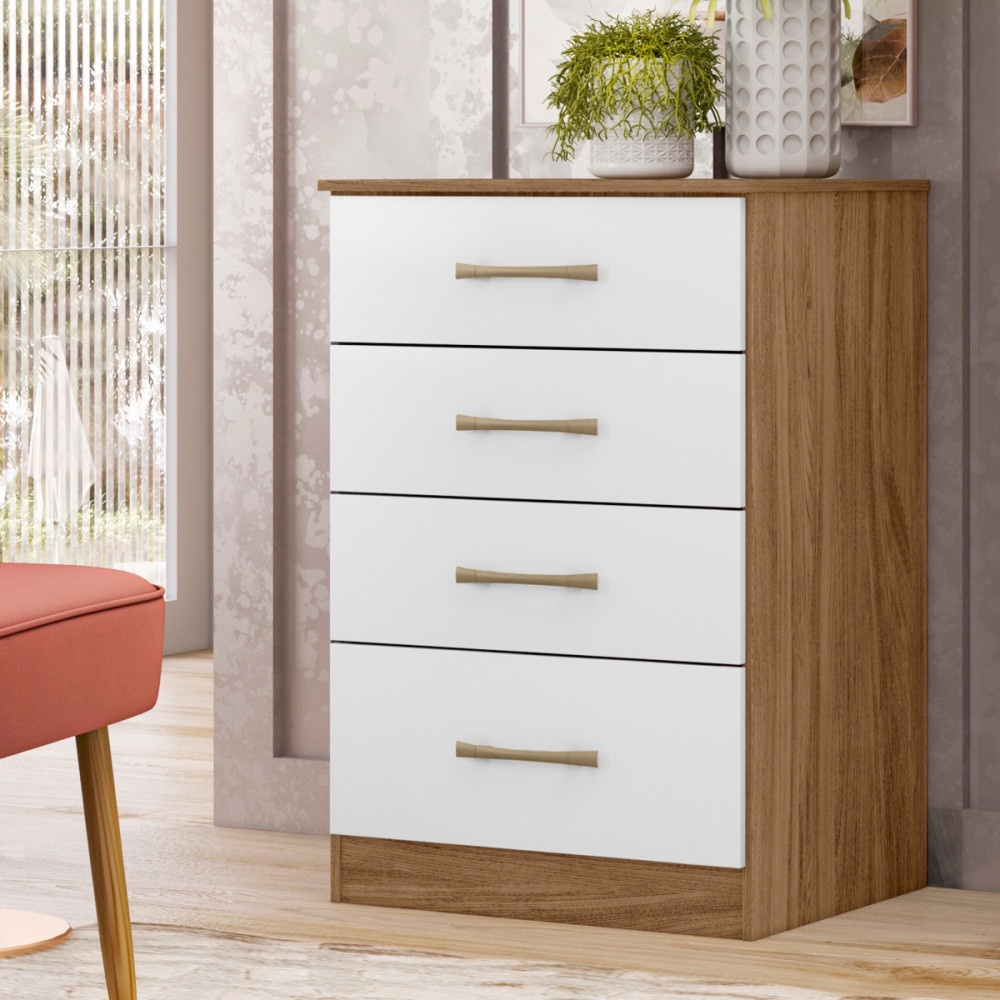 Cômoda 4 Gavetas MS913 Naturale Branco 913026 Moval - Escorrega o Preço