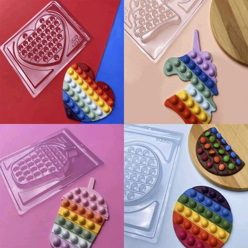 KIT 03 FORMAS PARA CHOCOLATE POP IT COMBO ACETATO - Coração/Unicórnio ...