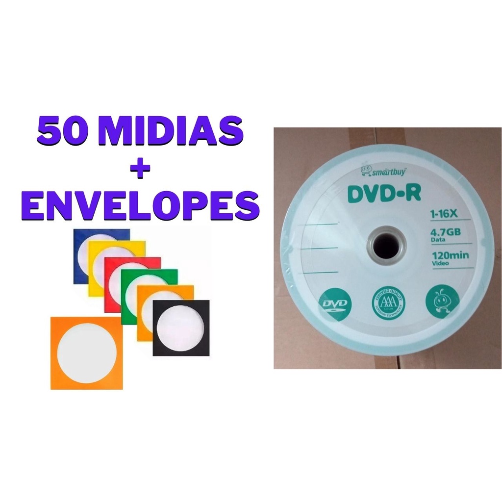 50 Mídia Dvd-r Virgem Smartbuy + 50 Envelopes Papel C/visor | Shopee Brasil