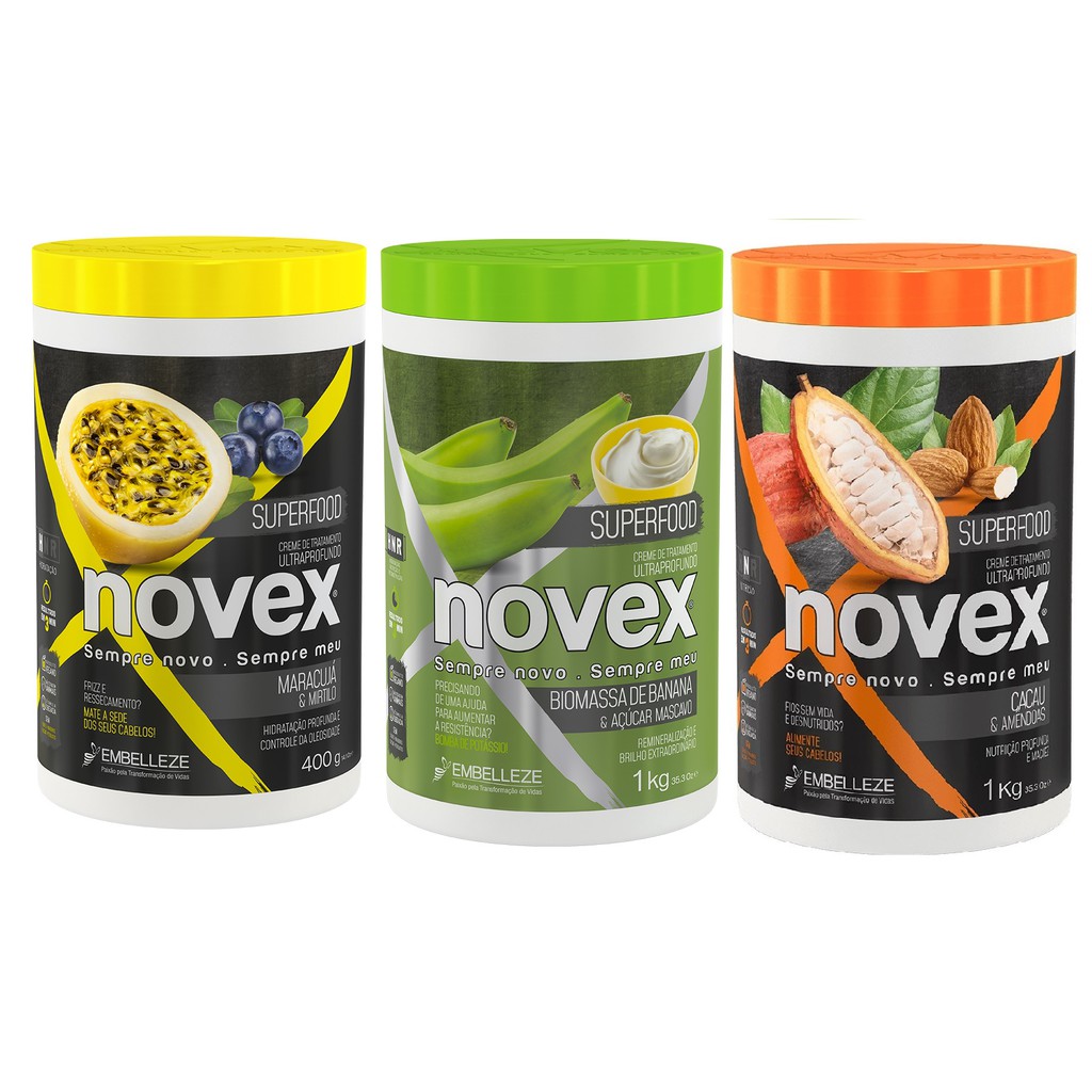 Cronograma Capilar Novex Linha Superfood 3 Cremes De 1kg | Shopee Brasil