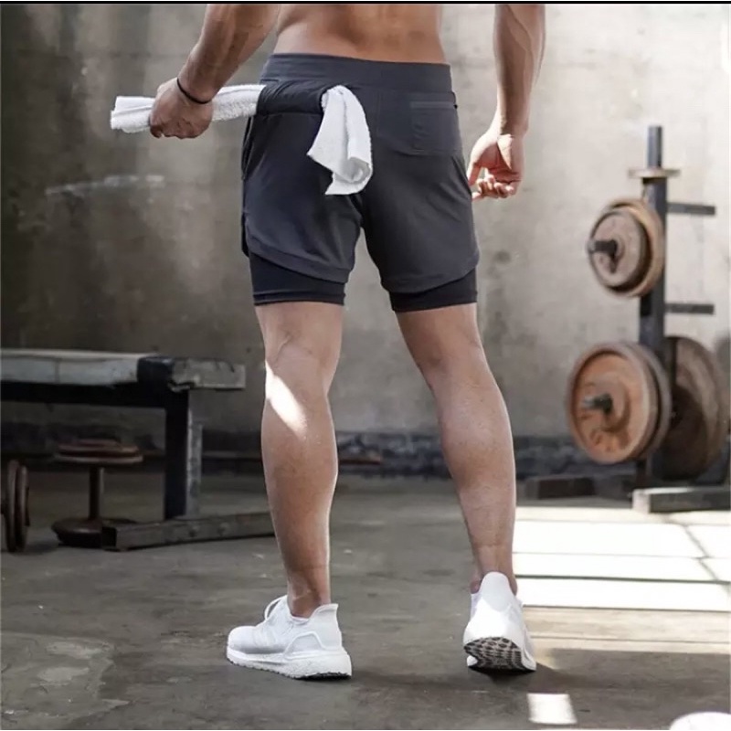 Short Liner 2 em 1 com bolso Premium preto e cinza M/G | Shopee Brasil