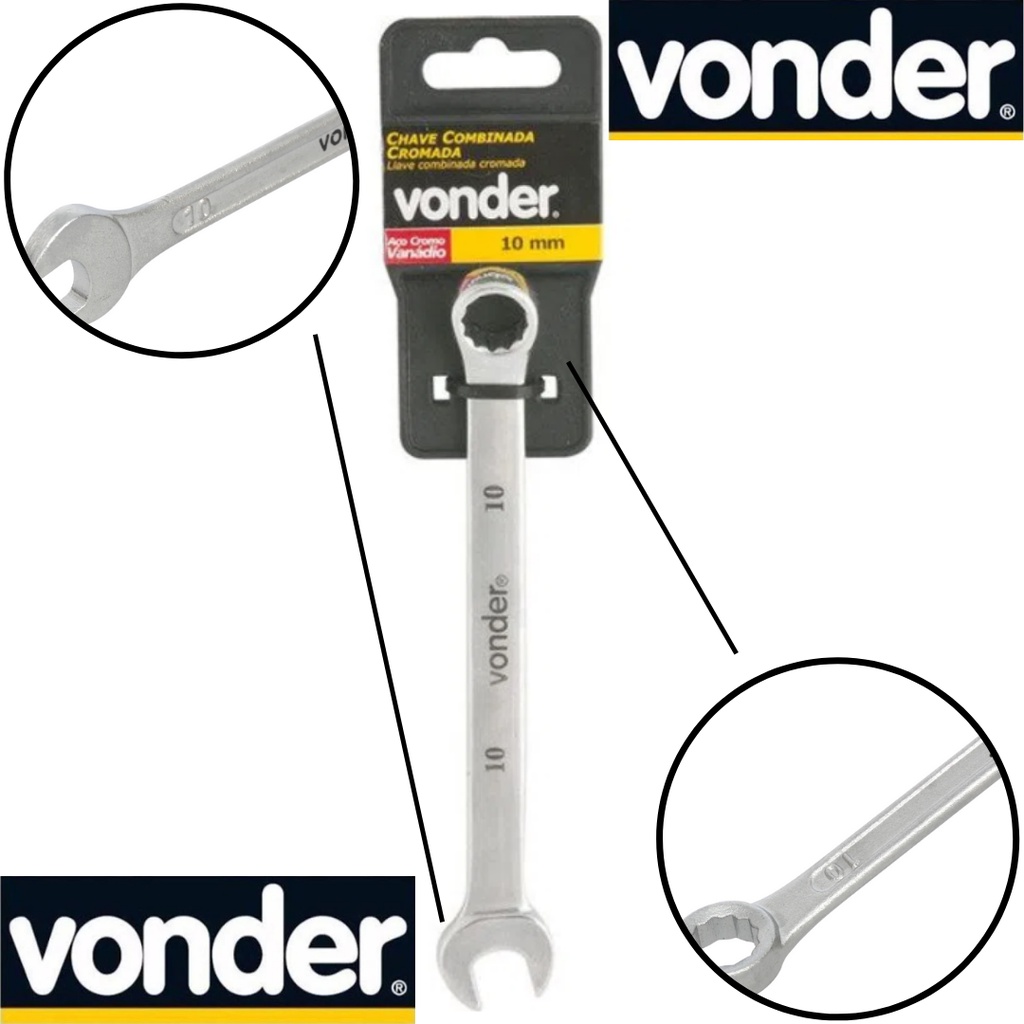 CHAVE COMBINADA VONDER CROMADO FOSCO / COM AÇO VANÁDIO 10MM | Shopee Brasil