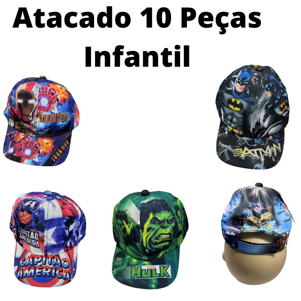 Atacado 10 Peças Bone Infantil Estampado Lojistas Revenda Personagens ...