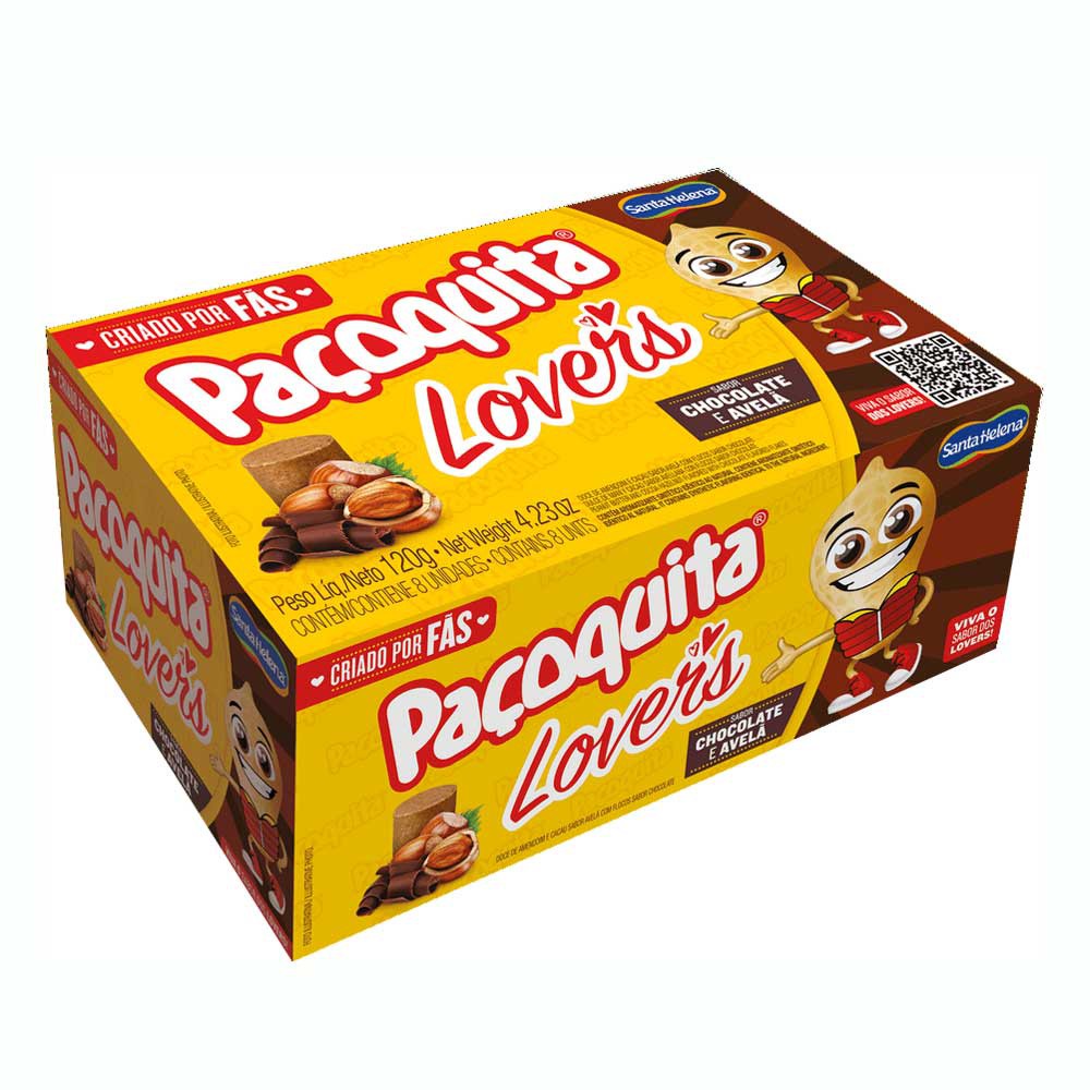 Pacoquita Lovers Chocolate e Avelã c/8 - Santa Helena | Shopee Brasil