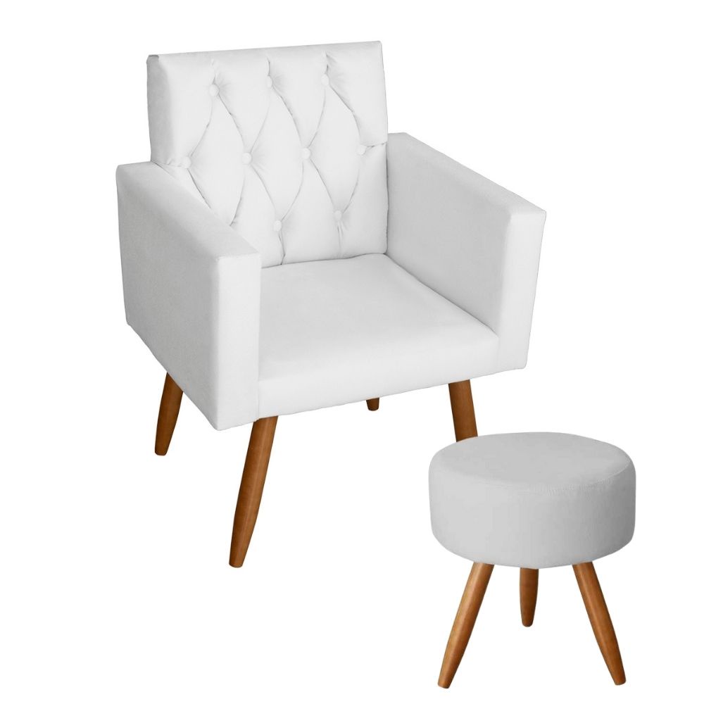 Kit Poltrona Bianca Capitonê Com Puff Redondo Corino Branco - Móveis ...