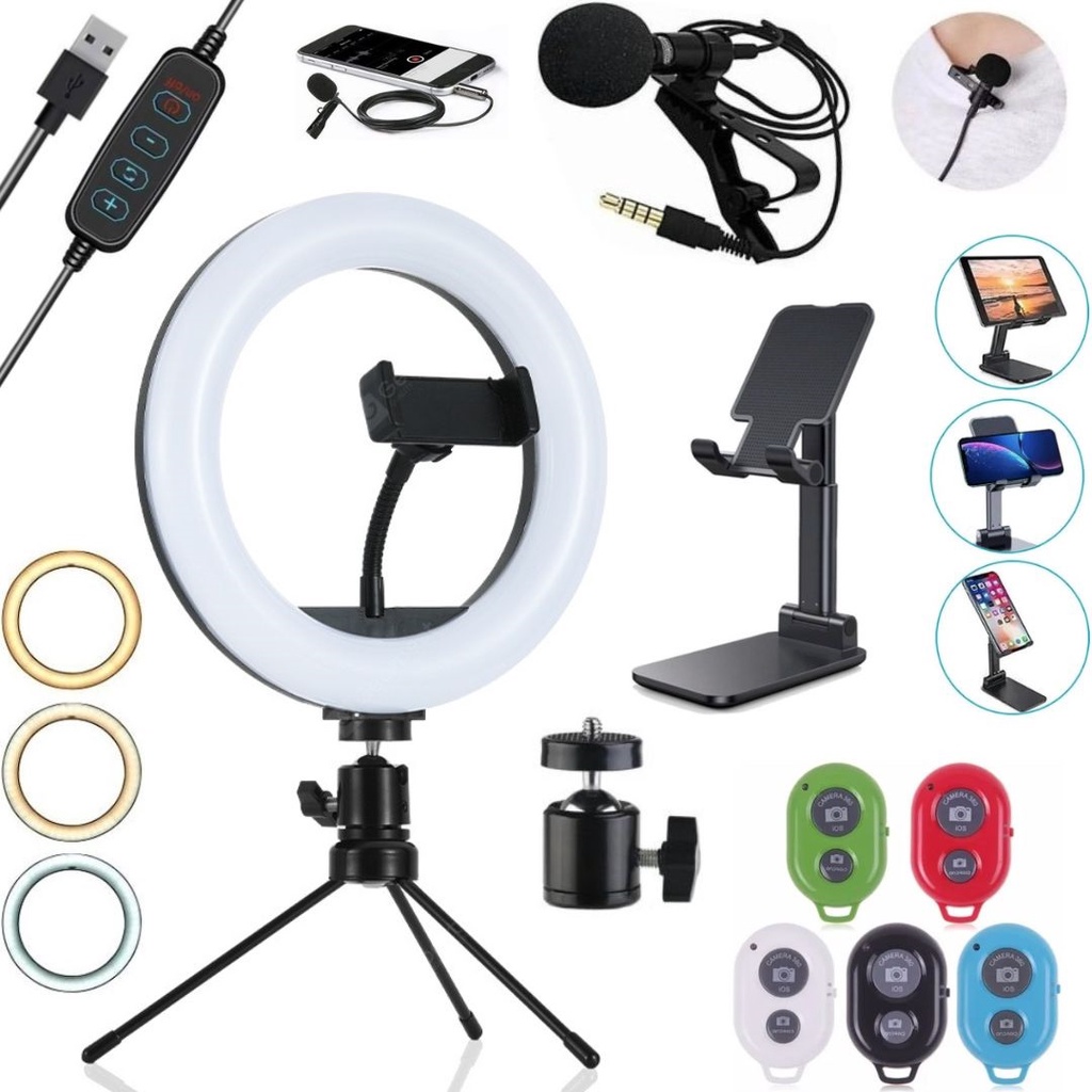 Kit Luz Ring Light com Tripé Suporte Celular Reunião Vídeo Aula ...
