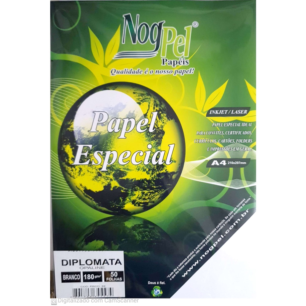 Papel Diplomata Opaline A4 180g Pct Com 50 Folhas Branco (liso) | Shopee Brasil