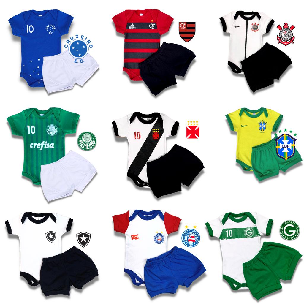Conjunto Body Bebe Temático Time Futebol Menino e Menina 100% Algodão ...