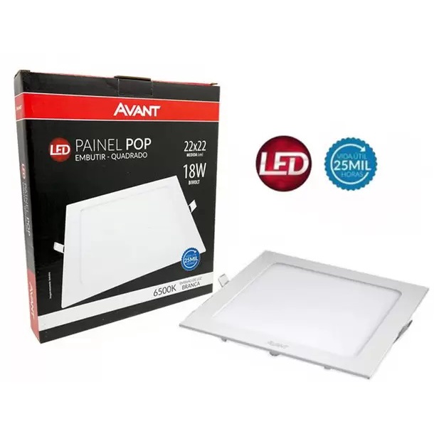 Led Painel Pop Embutir Quadrado 18w Avant 6500k Bivolt | Shopee Brasil