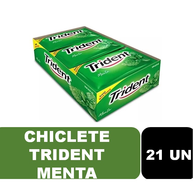 Display 168g (c/ 21un) Chiclete de Menta Verde Trident 5un de 8g ...