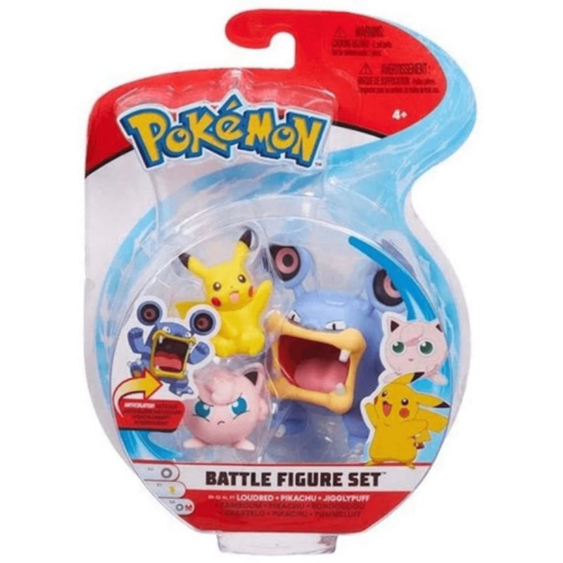 Pokémon Battle Figure Set: Loudred , Pikachu e Jigglypuff - Sunny ...