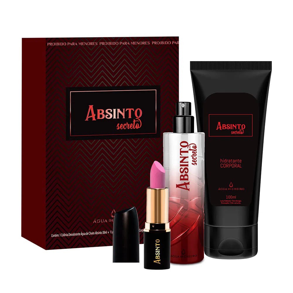 KIT PERFUME ABSINTO SECRETO SHOT FEMININO 30ML COM HIDRATANTE E BATOM ...