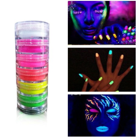 Kit 6 Pó Neon Fluorescente Glitter Multifuncional Arte Unha UV Luz ...